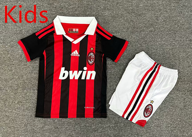 Retro version 09-10 AC Milan Home Red&Black Kids/Youth Soccer Uniform ...